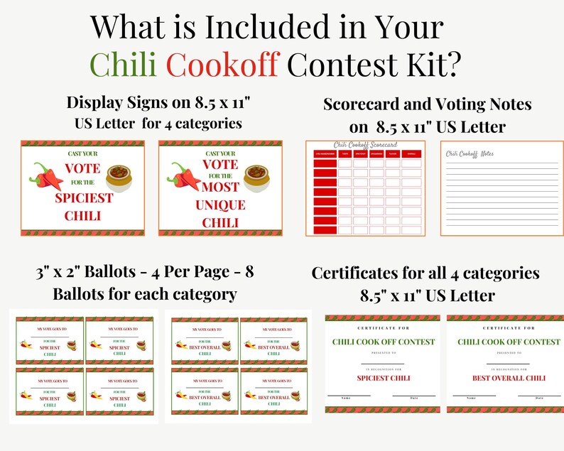 Chili Cook off Contest Kit: Voting Cards, Signs, Certificates (digital ...