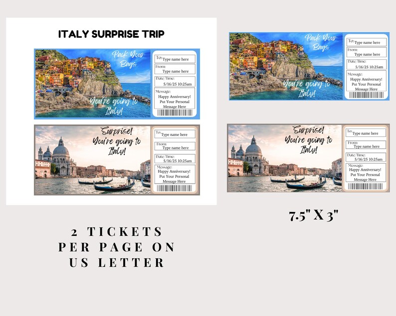 Italy Surprise Trip Ticket: Printable Vacation Reveal (PDF) - Etsy