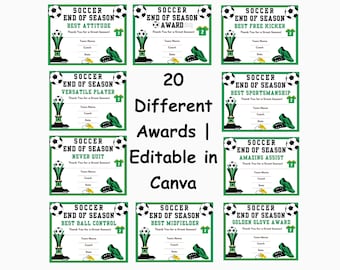 100 Editable Soccer Award Certificates | Soccer Team Awards | End of ...