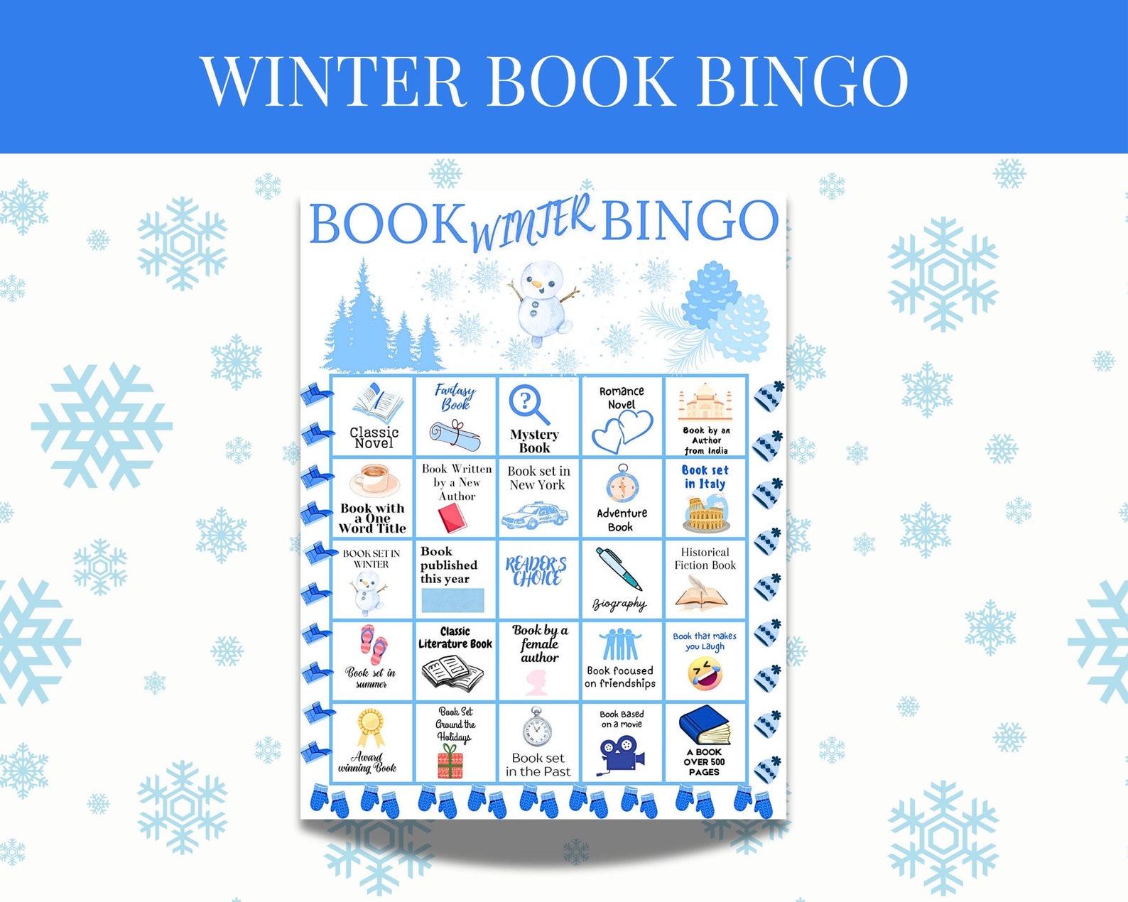 Winter Book Bingo Game: Reading Challenge for Book Clubs (PDF) - Etsy