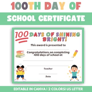 100th Day of School Certificate, Classroom Activity, Teacher Resource ...