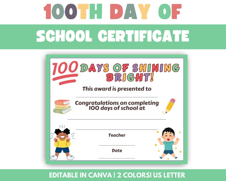 100th Day of School Certificate, Classroom Activity, Teacher Resource ...