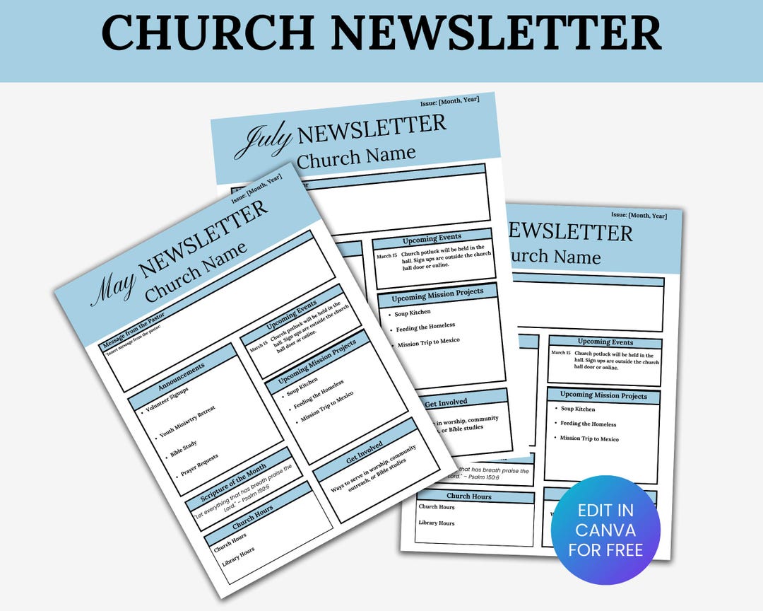 Monthly Church Newsletter Template: 12-month Bulletin (PDF) - Etsy