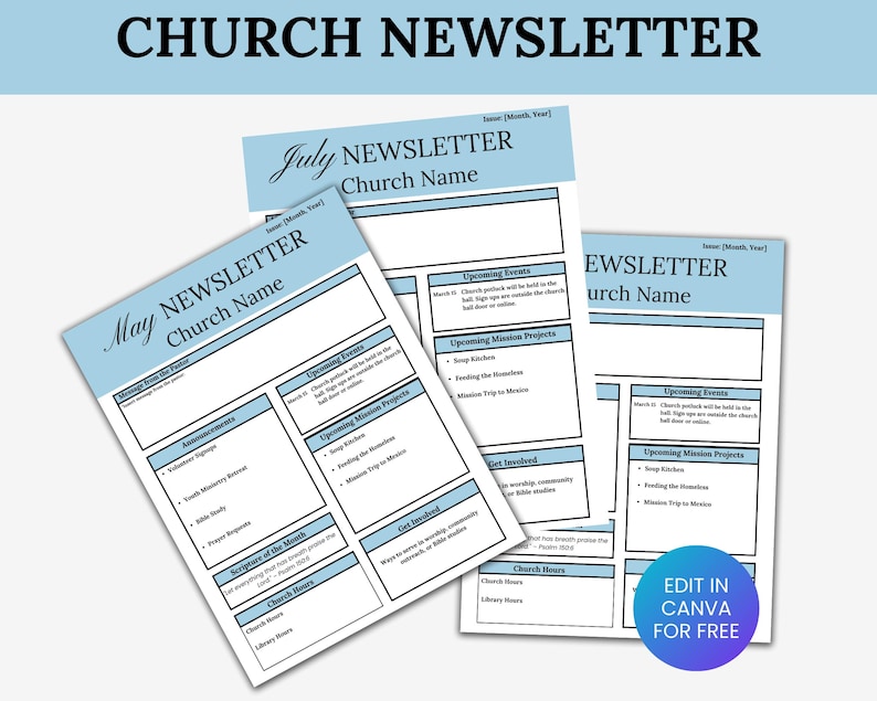 Monthly Church Newsletter Template: 12-month Bulletin (PDF) - Etsy