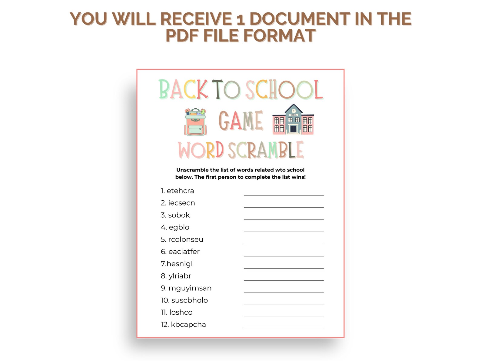 Back to School Word Scramble - First Day of School Game - Ice Breaker ...