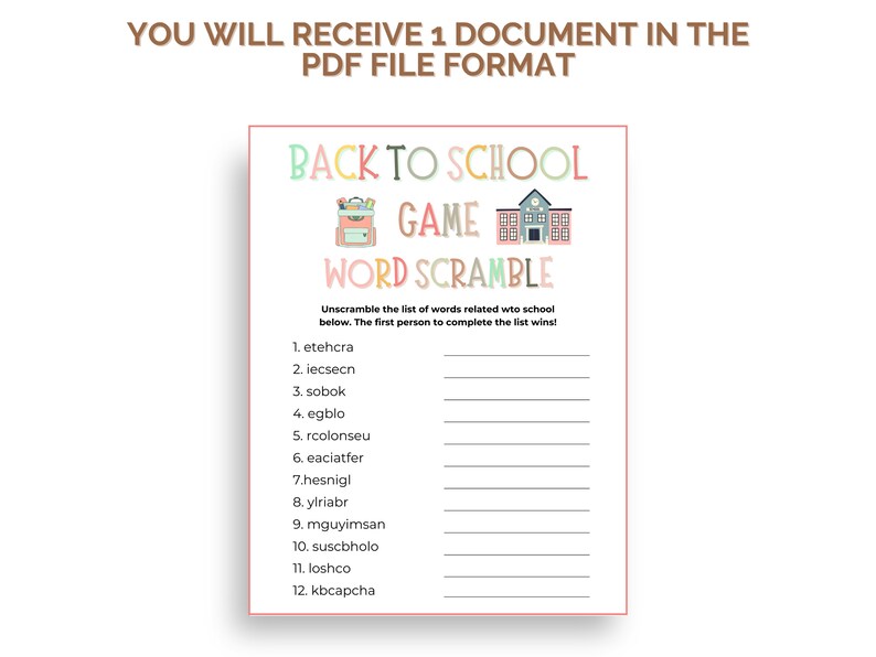 Back to School Word Scramble - First Day of School Game - Ice Breaker ...