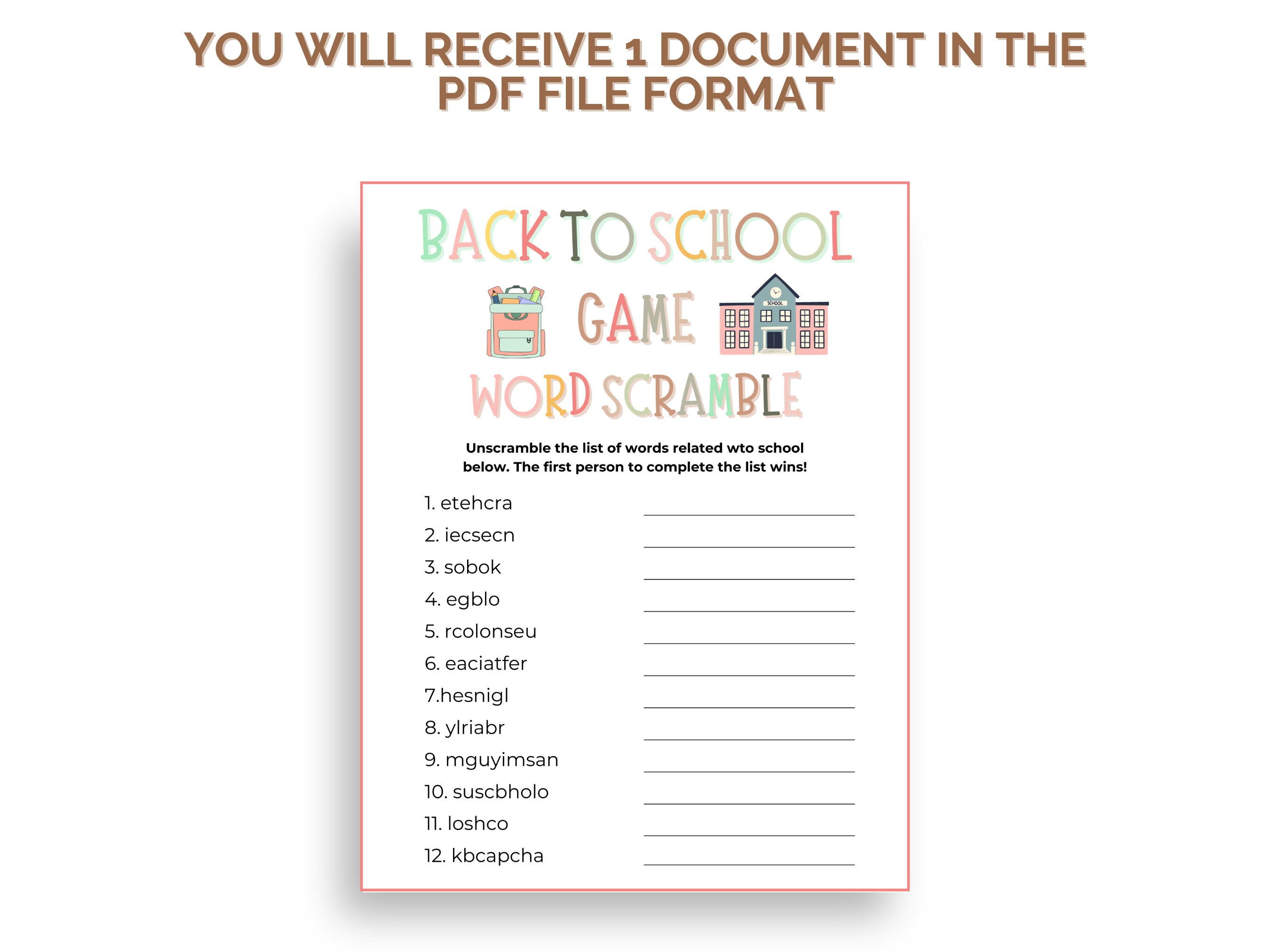 Back to School Word Scramble - First Day of School Game - Ice Breaker ...