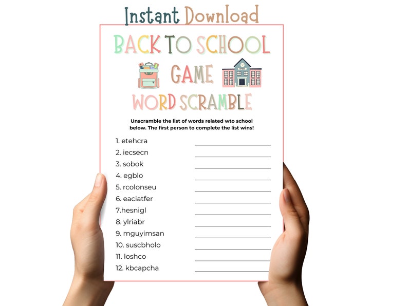 Back to School Word Scramble - First Day of School Game - Ice Breaker ...