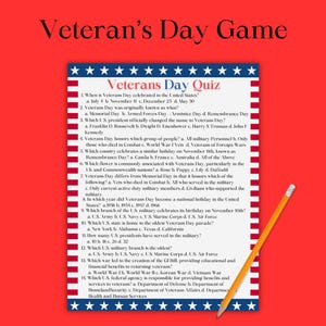 Veterans Day Trivia Veterans Day Quiz Classroom Games Church Activity ...