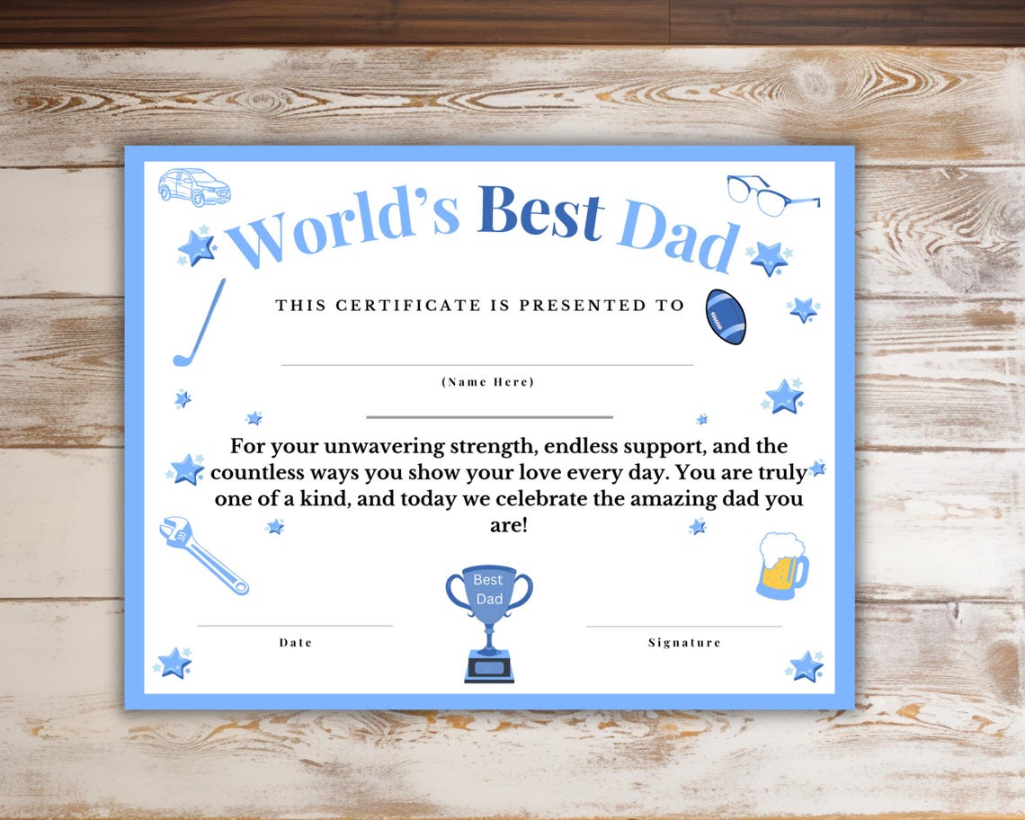 Dad Certificate – Father's Day Award (printable PDF - Etsy
