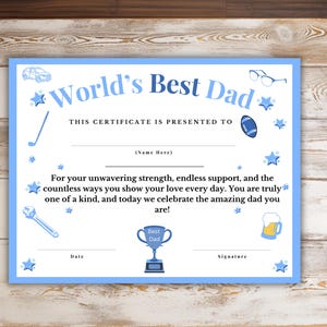 Dad Certificate – Father's Day Award (printable PDF - Etsy