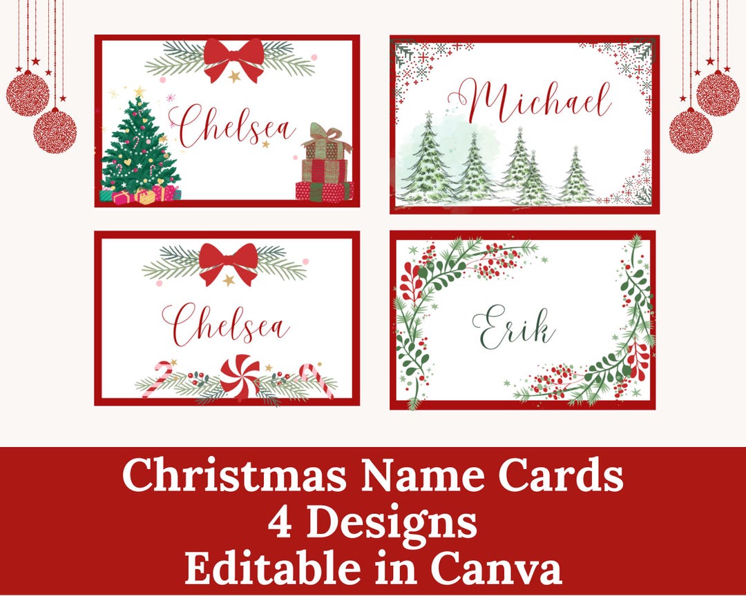 Christmas Name Cards Editable Template, Dinner Party, Christmas ...
