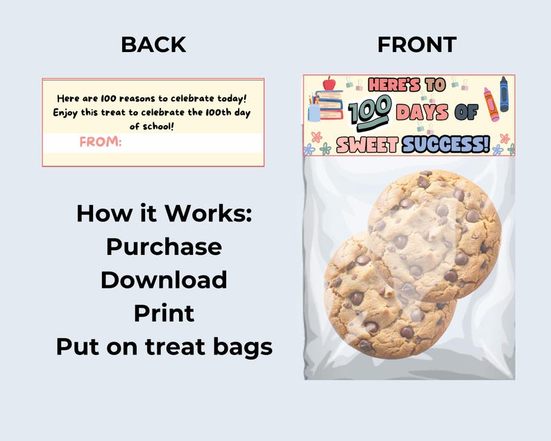 100th Day of School Treat Bag Toppers, Happy 100th Day of School ...