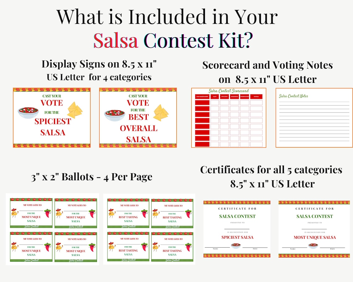 Salsa Contest Kit: Printable Certificates, Ballots, and Scorecards ...