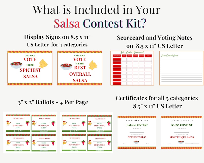 Salsa Contest Kit: Printable Certificates, Ballots, and Scorecards ...