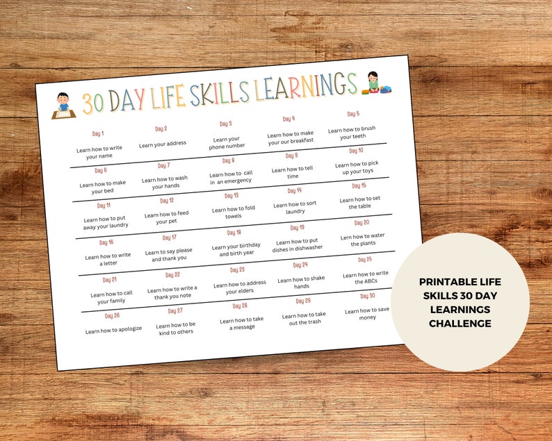 Life Skills for Kids Printable Bundle: 30 Day Learning Challenge (PDF ...