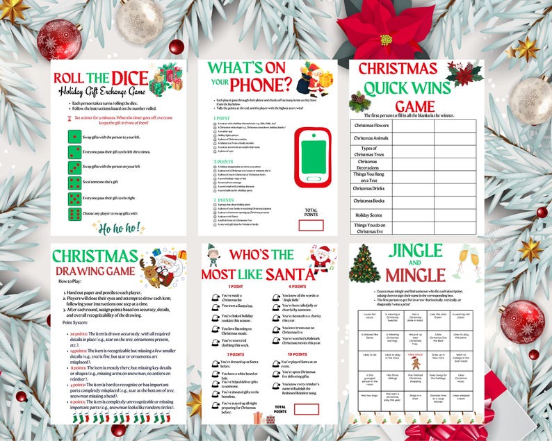12 Printable Christmas Game Bundle, Christmas Party Games, Christmas ...