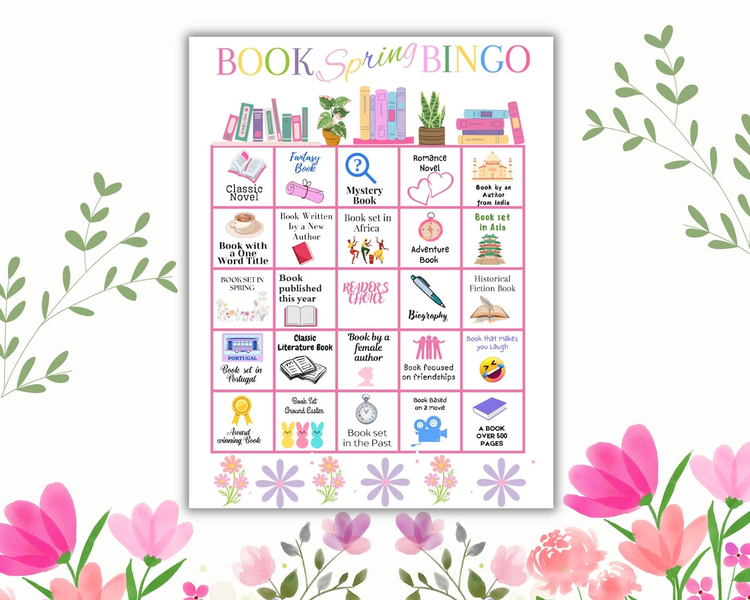 Spring Book Bingo: Reading Challenge, Book Club Game (PDF) - Etsy