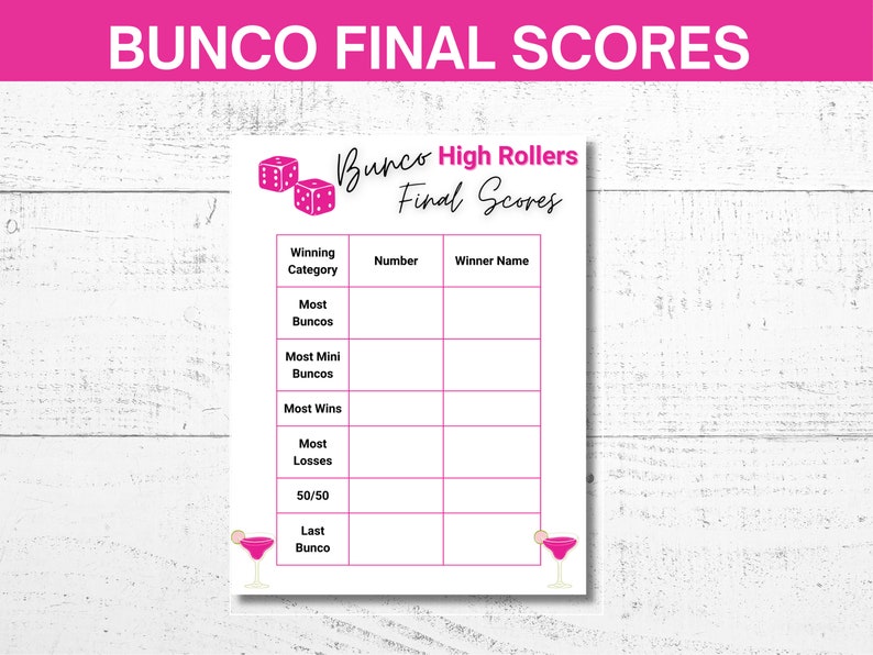 Bunco Party Game Kit: Tally Sheets, Score Sheets, Table Cards (digital ...