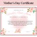Mother's Day Certificate - World's Best Mom Award - Celebrate Mom - Mom ...