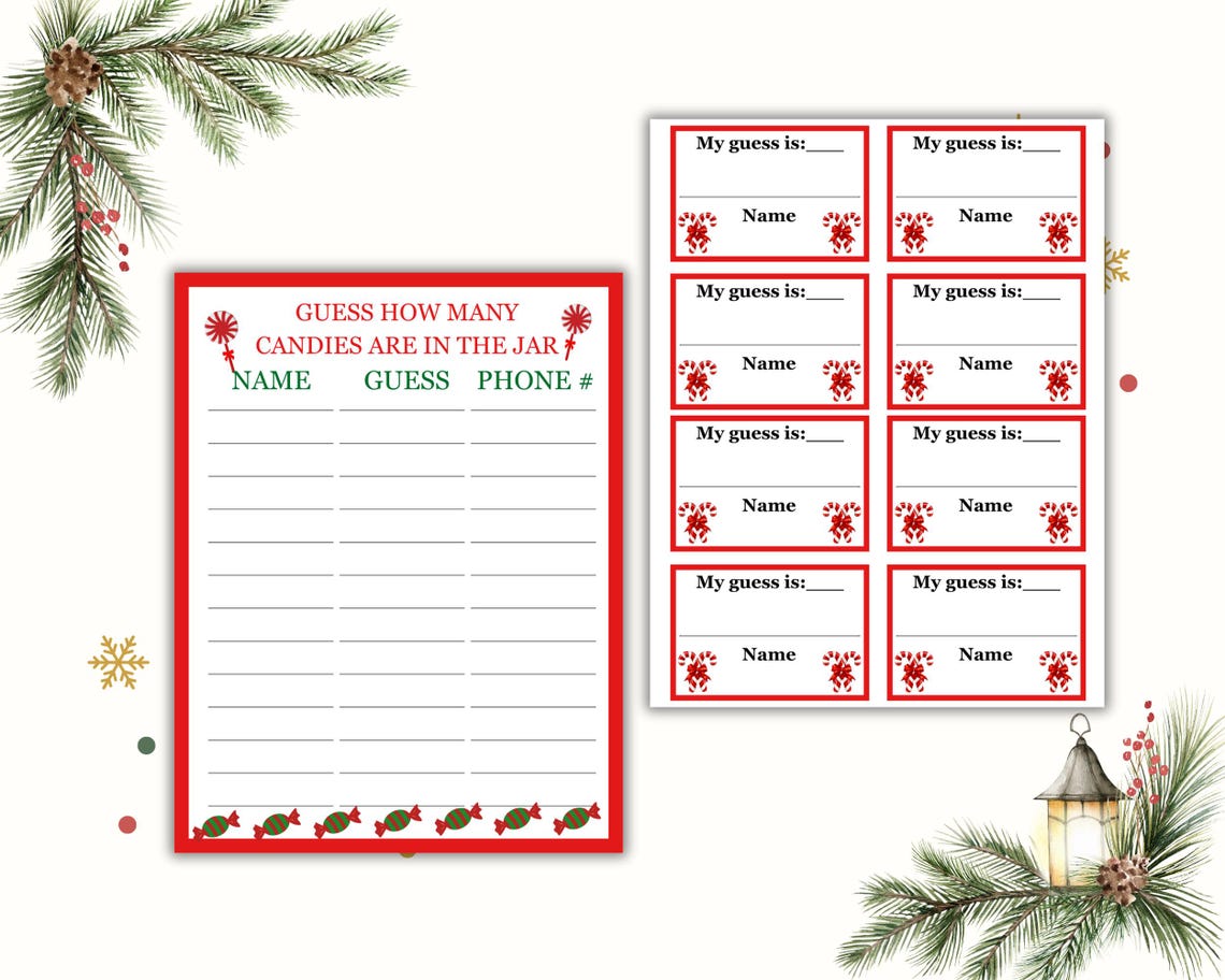 Christmas Candy Guessing Game Printable, Holiday Party Activity - Etsy