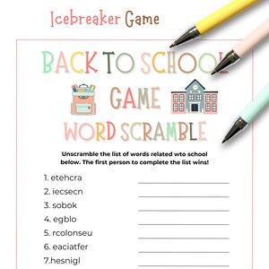 Back to School Word Scramble - First Day of School Game - Ice Breaker ...