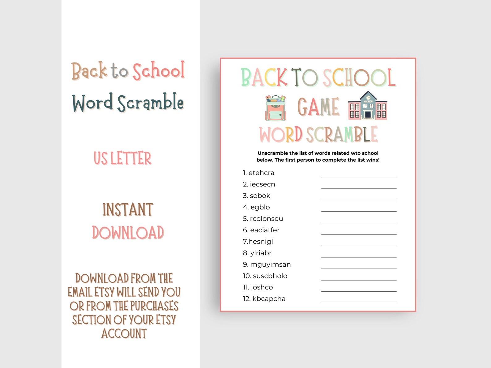 Back to School Word Scramble - First Day of School Game - Ice Breaker ...