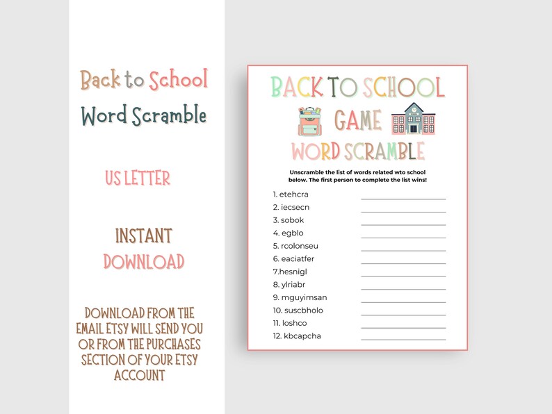 Back to School Word Scramble - First Day of School Game - Ice Breaker ...