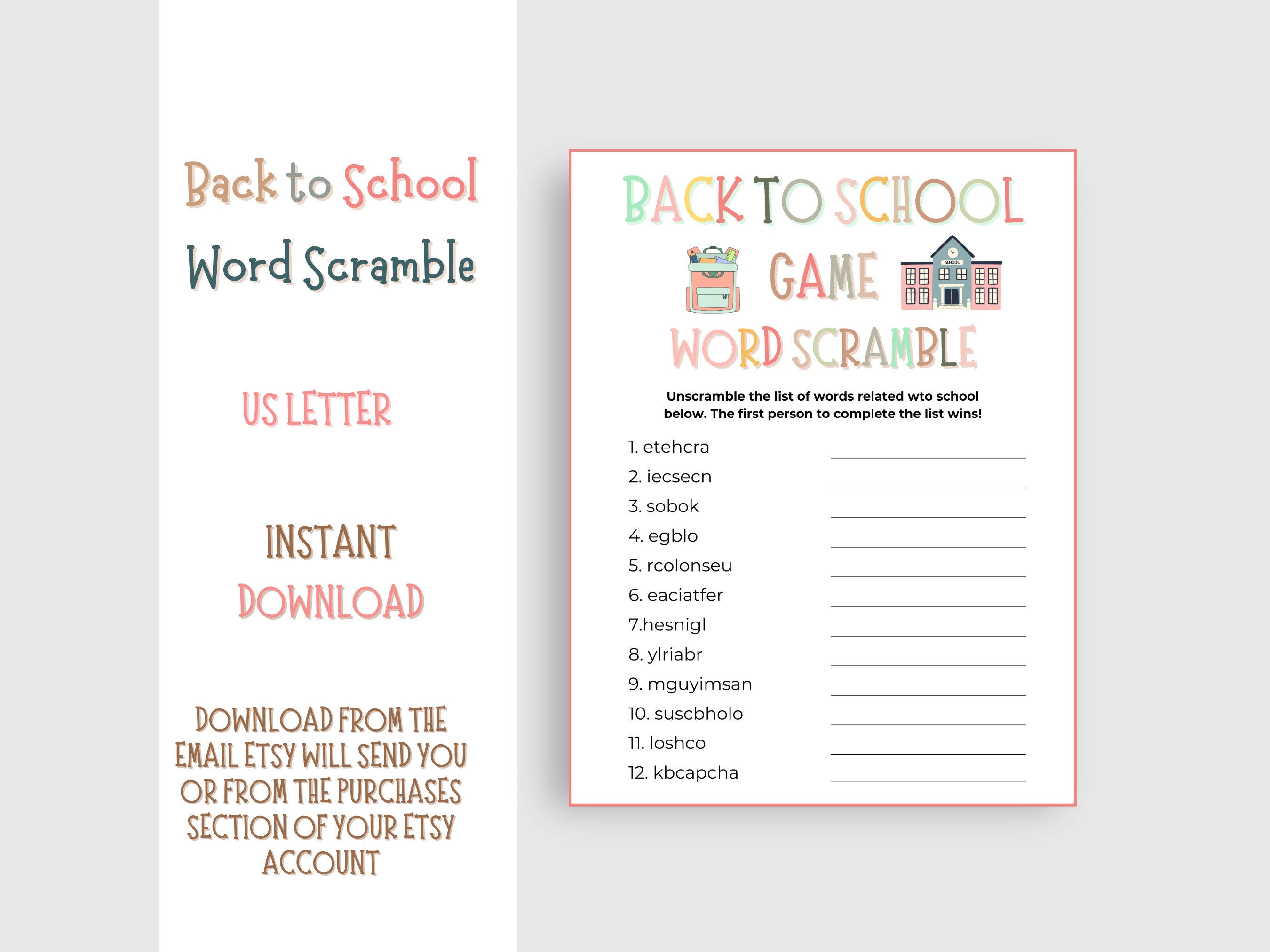 Back to School Word Scramble - First Day of School Game - Ice Breaker ...