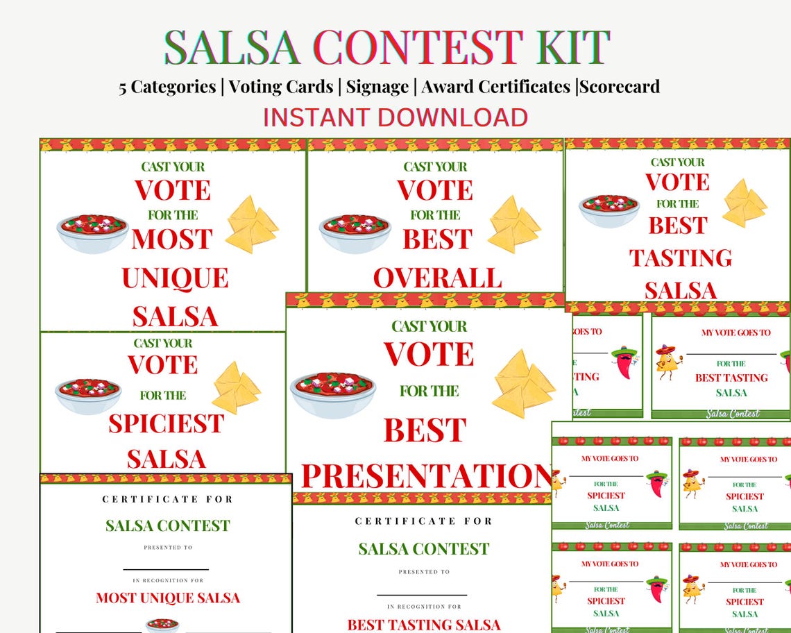 Salsa Contest Kit: Printable Certificates, Ballots, and Scorecards ...
