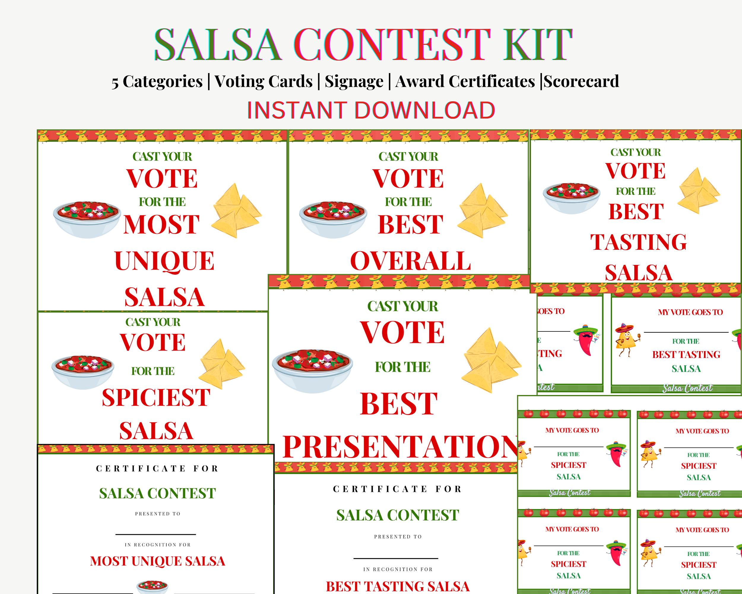 Salsa Contest Kit: Printable Certificates, Ballots, and Scorecards ...