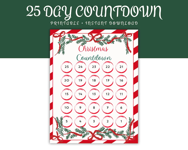 Christmas Countdown - 25 Days to Santa - Days Until Christmas - Holiday ...