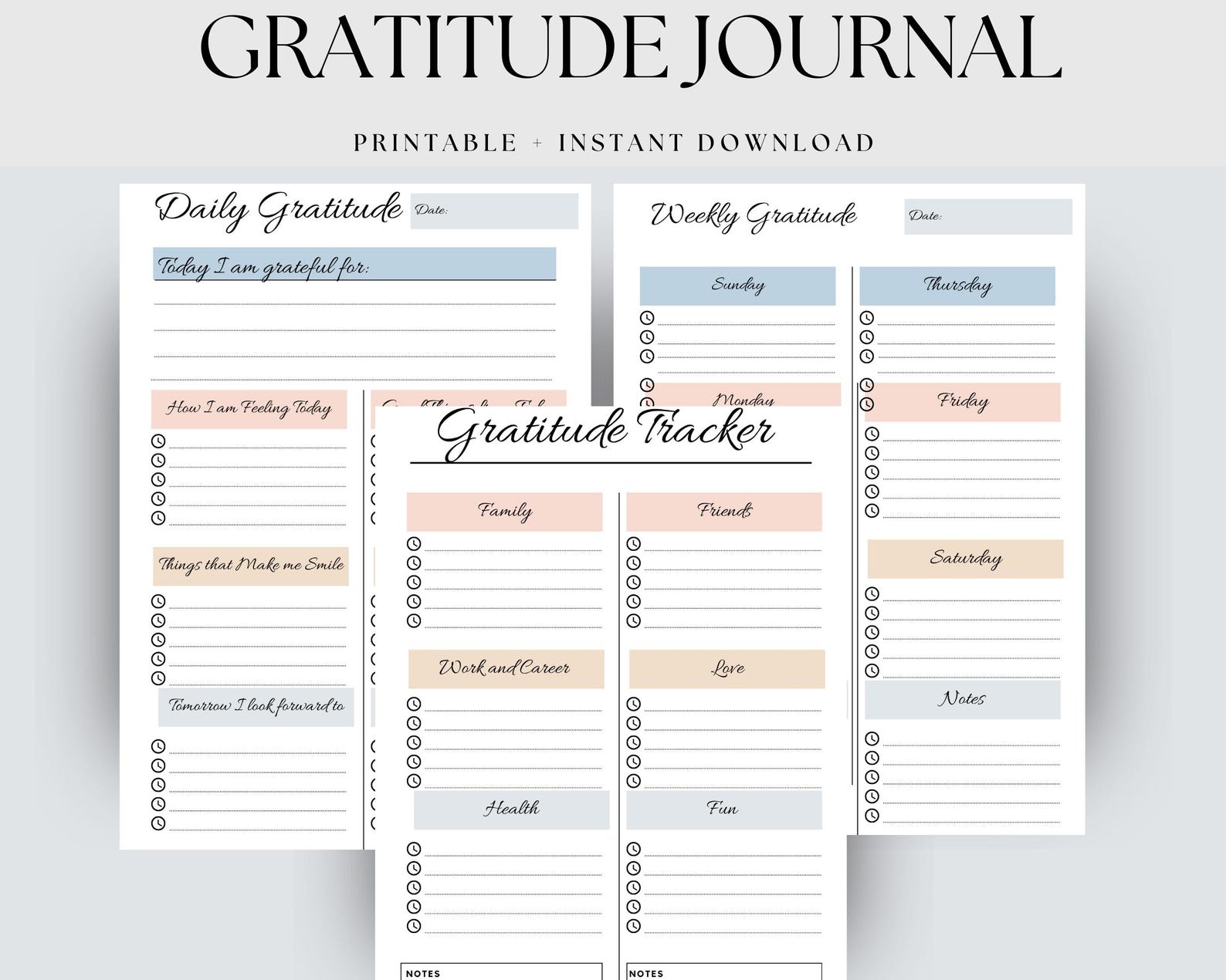 Gratitude Journal - Thankful Thoughts Tracker - Daily and Weekly ...