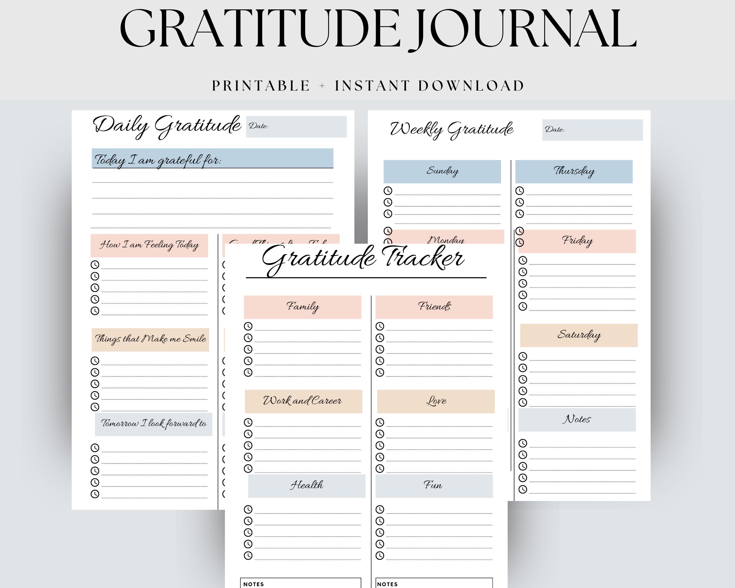 Gratitude Journal - Thankful Thoughts Tracker - Daily and Weekly ...