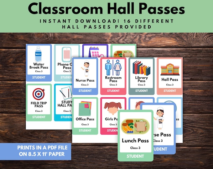 Classroom Hall Passes, Hall Pass, Teacher Gift, Classroom Gift, Gift ...