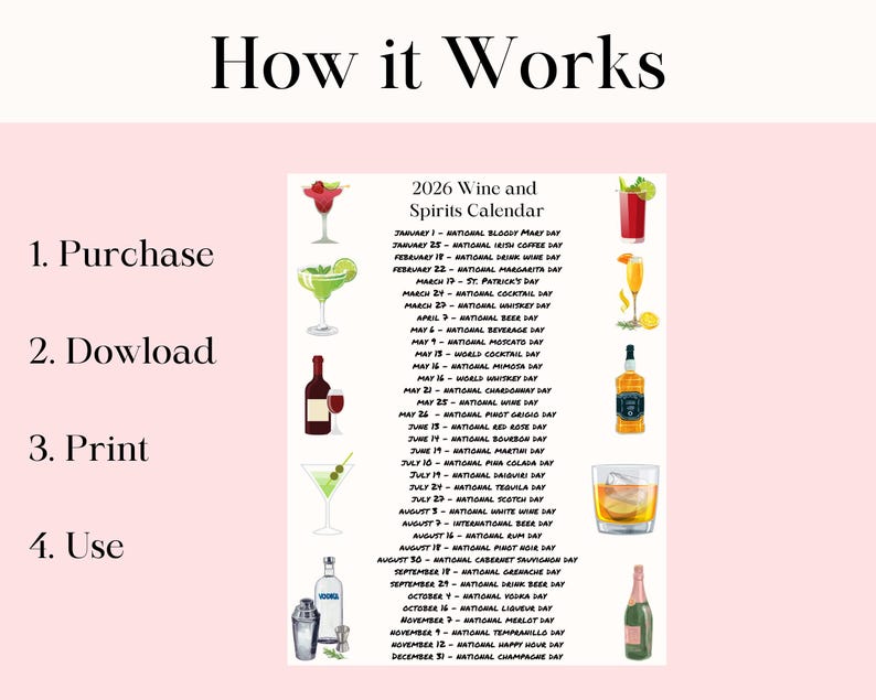 2026 Wine & Spirits Calendar: Special Drink Days (PDF Download) - Etsy