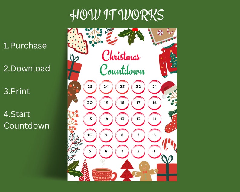 Christmas Countdown - 25 Days to Santa - Days Until Christmas - Holiday ...