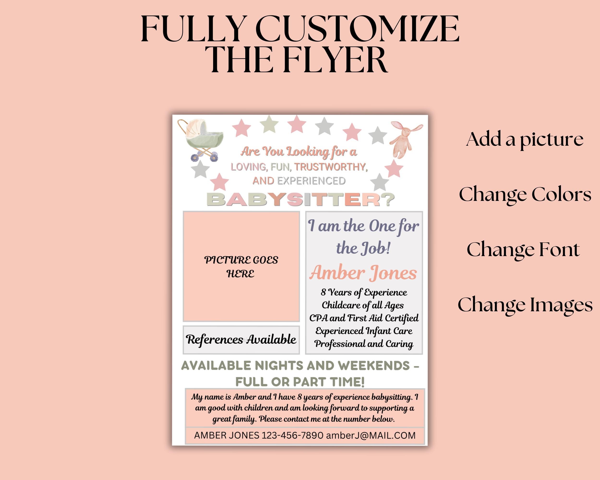 Editable Babysitter Flyer - Childcare Services - Small Business ...