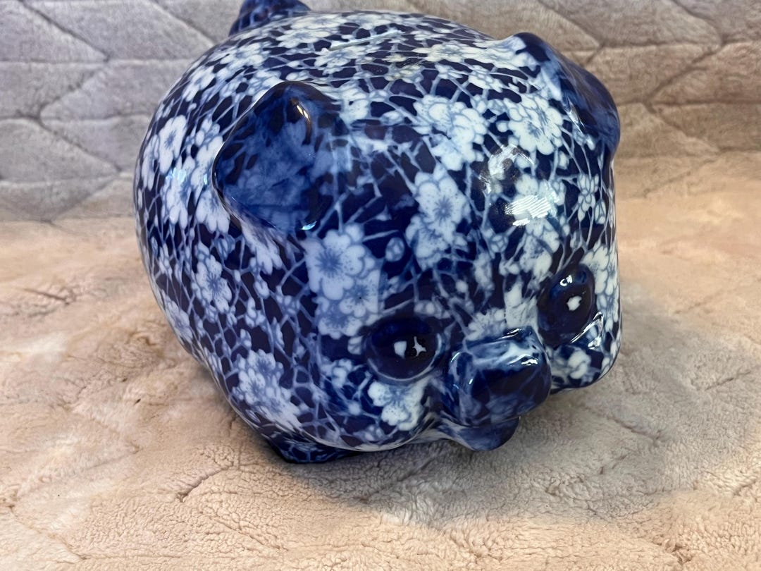 Vintage Staffordshire Pig Blue & White Floral Ceramic Pig Figurine ...