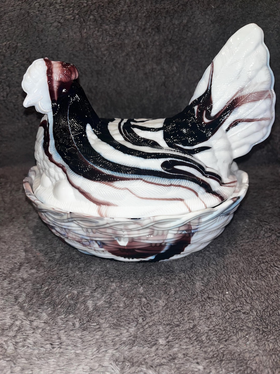Vintage Heisey Slag Glass Hen on Nest, Purple & White - Etsy