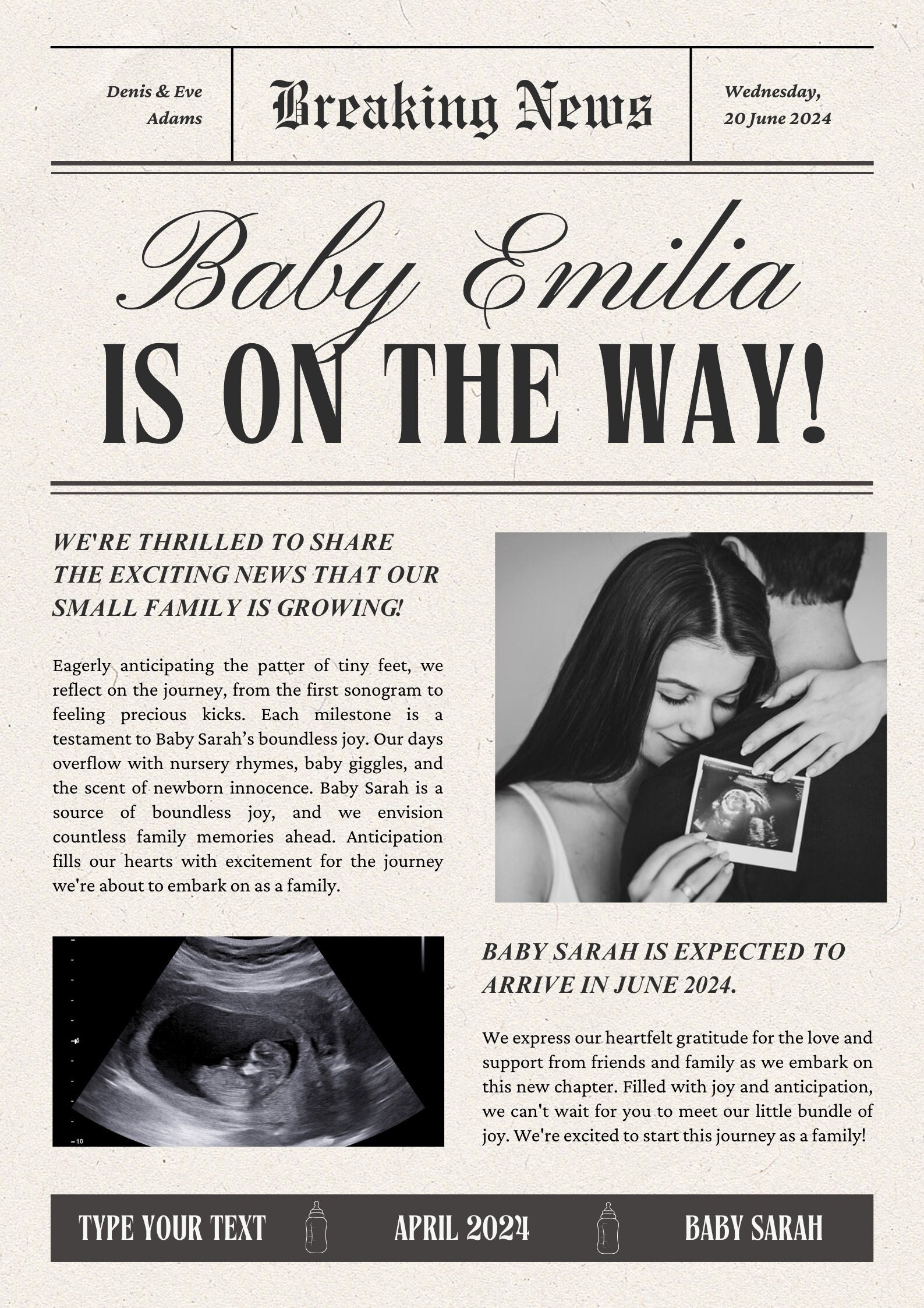 Newspaper - Baby Announcement - Easily Editable With Canva - Baby ...