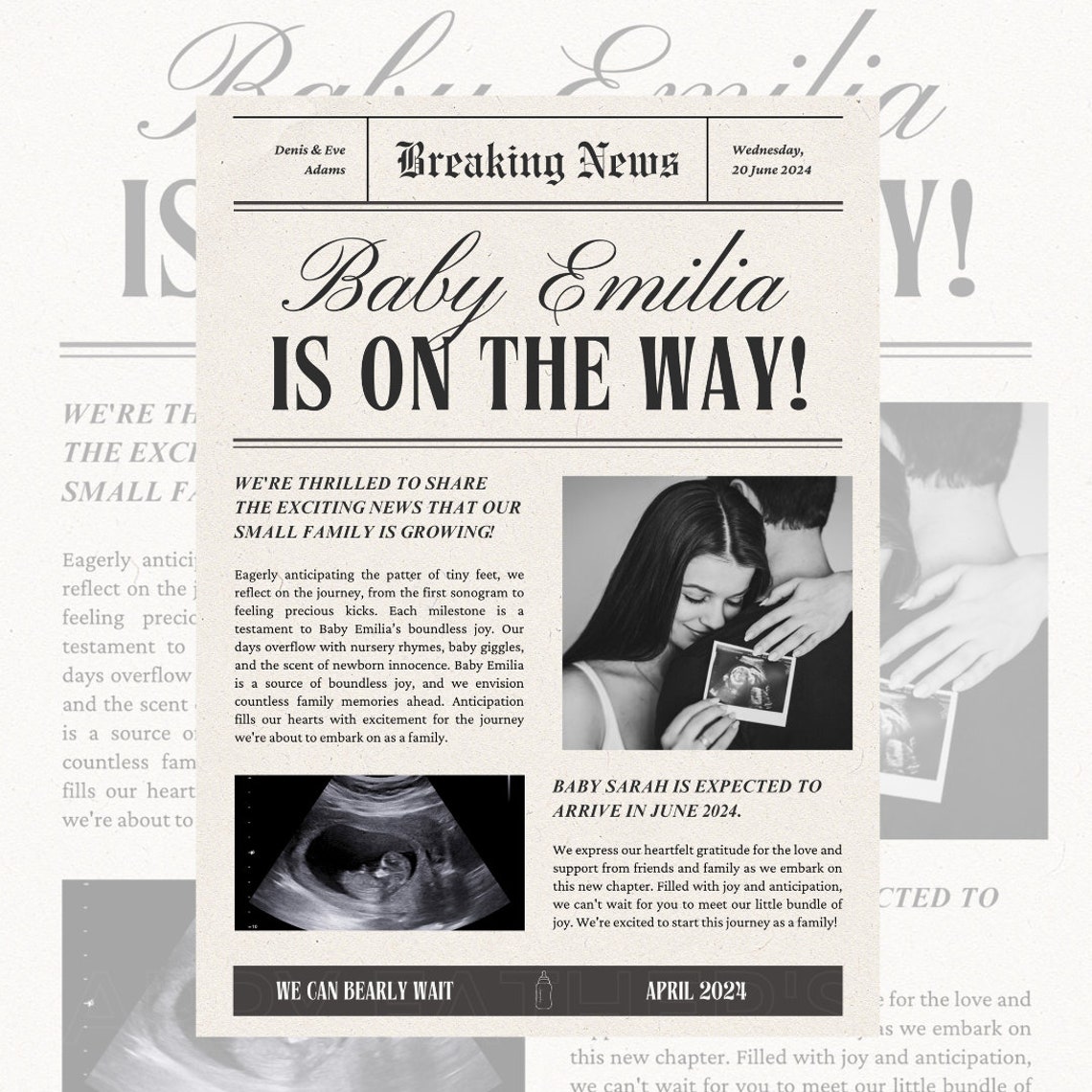 Newspaper - Baby Announcement - Easily Editable With Canva - Baby ...
