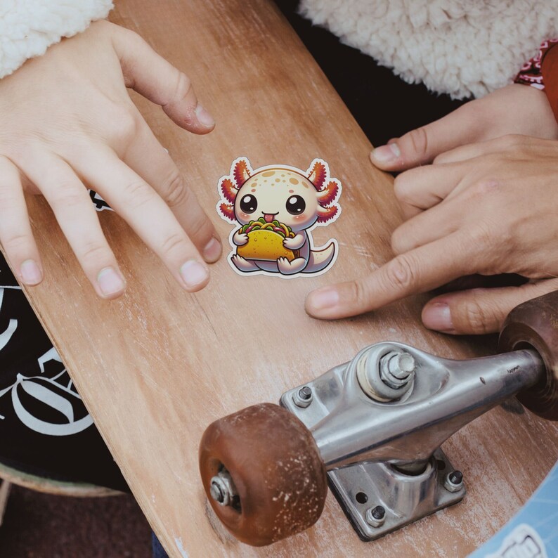 Axolotl Eating Taco Sticker, Vinyl Kiss-cut Sticker, Journal Sticker ...