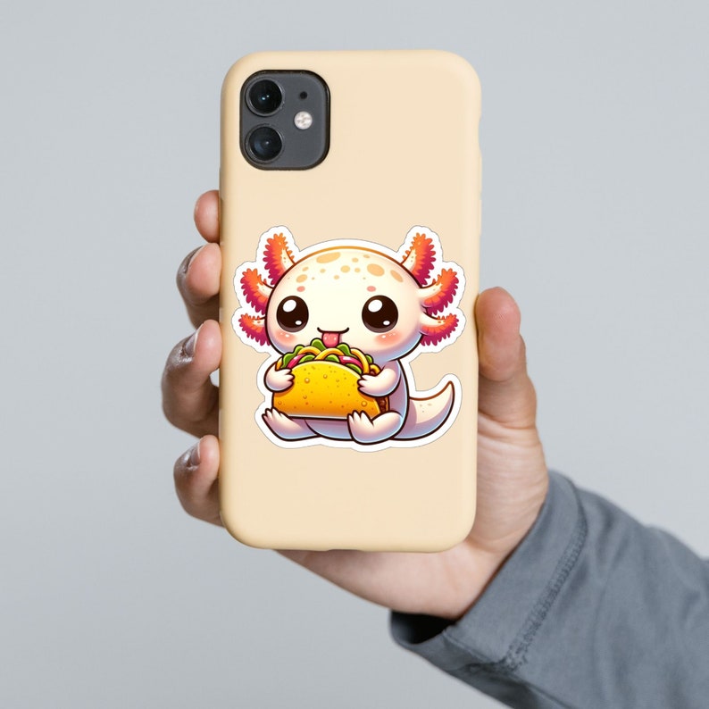 Axolotl Eating Taco Sticker, Vinyl Kiss-cut Sticker, Journal Sticker ...