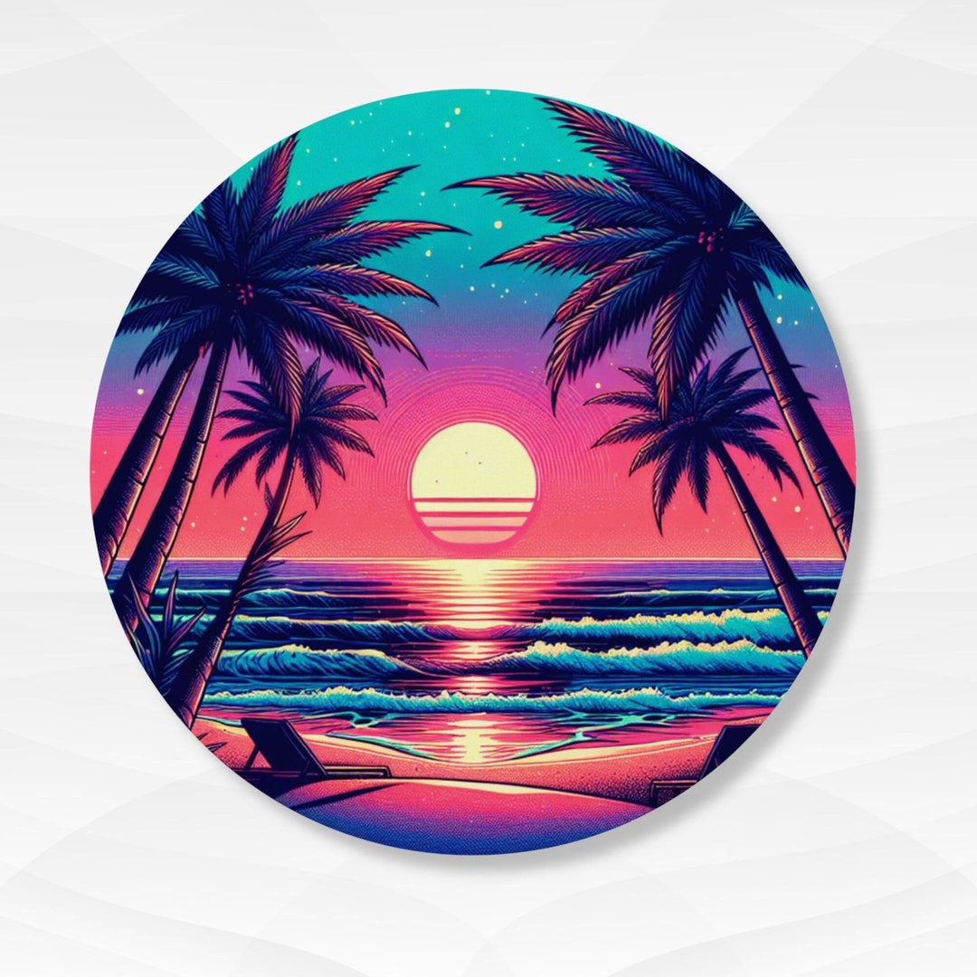 Tropical Beach Mouse Pad, Sunset Beach, Palm Trees, Beach Scene Mouse ...