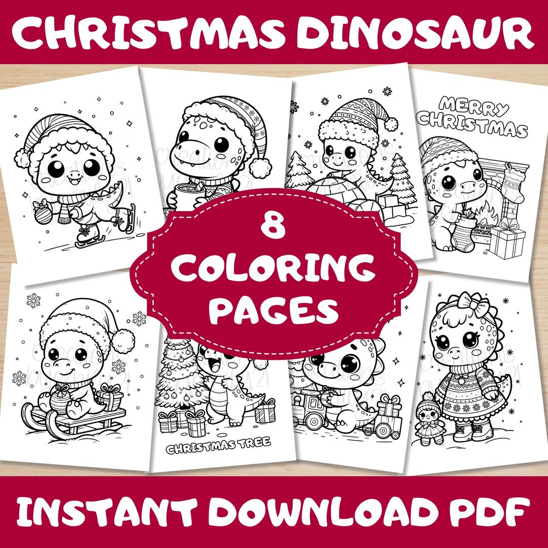 Dinosaur Christmas Coloring and Activity Pages | US Letter and A4 Size ...