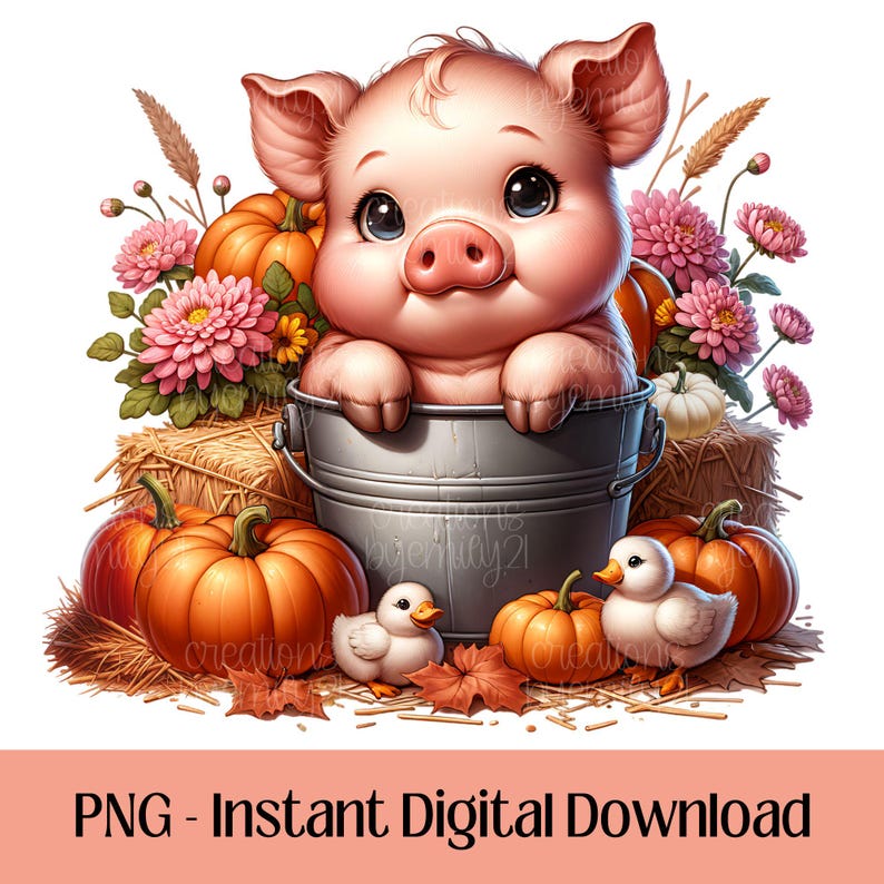 Cute Pig in a Bucket PNG | Sublimation Craft | Seasonal Fall Autumn ...