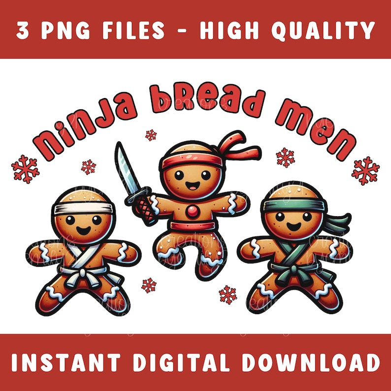 Ninja Bread Men PNG | Funny Gingerbread Cookie Art | Quirky Holiday ...