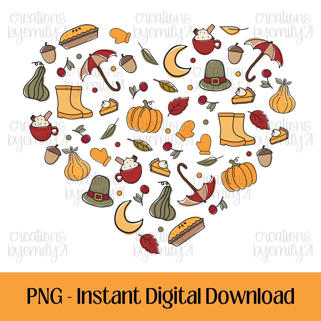 Fall Heart Collage PNG Cute Autumn Motif Sublimation for Crafting ...