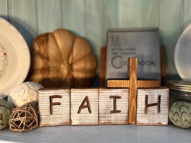 Handcrafted Faith Blocks With Cross - Etsy